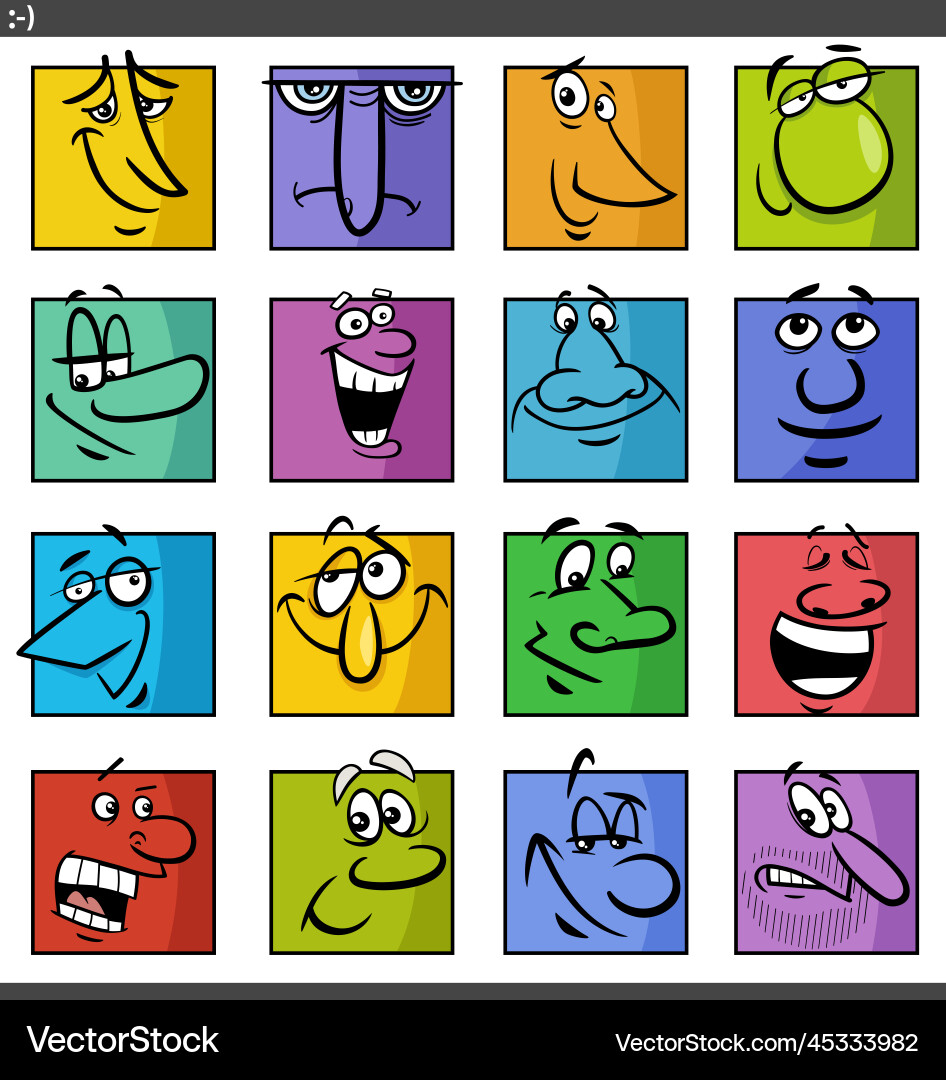 Funny Faces Cartoon Set Royalty Free Vector Image