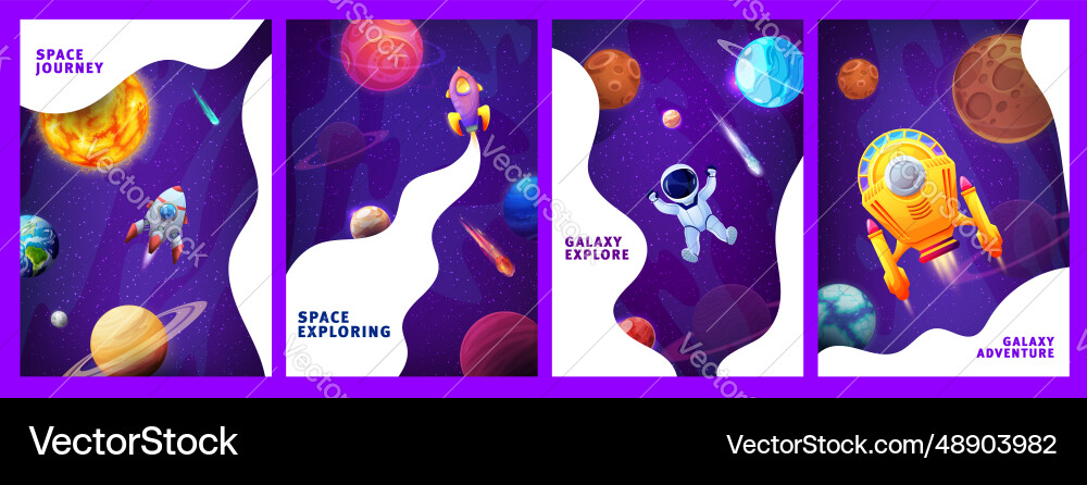 Galaxy posters with space landscape and spaceships