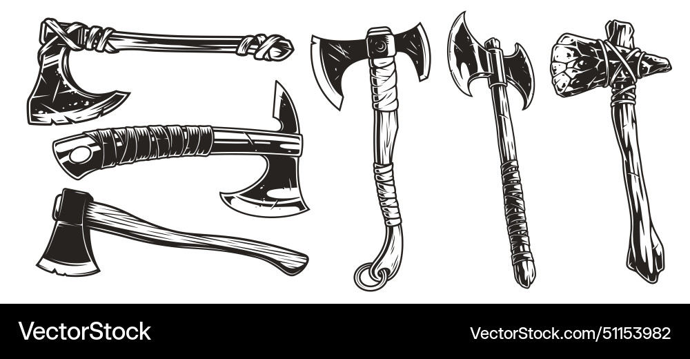 Hand axes monochrome set stickers Royalty Free Vector Image