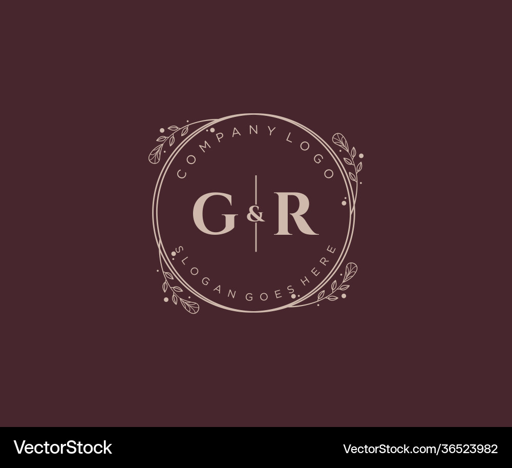 Initial gr letters decorative luxury wedding logo Vector Image
