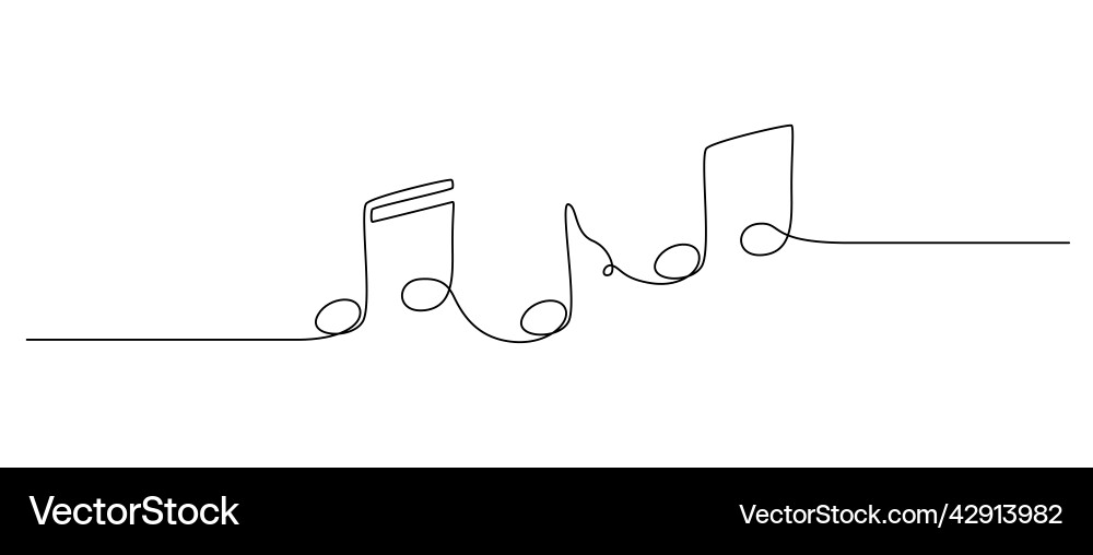 One continuous line drawing of musical notes Vector Image
