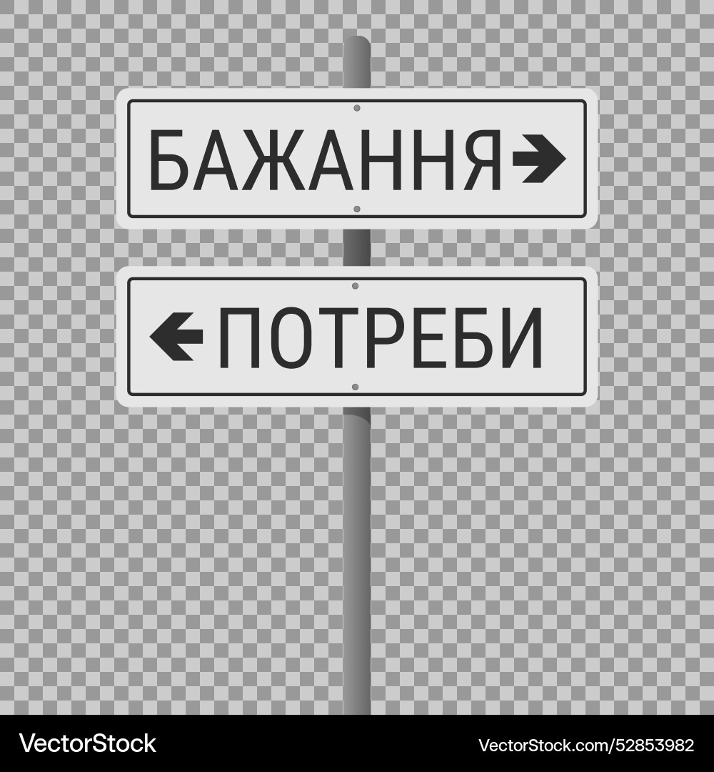Road sign with captions needs and wants Royalty Free Vector