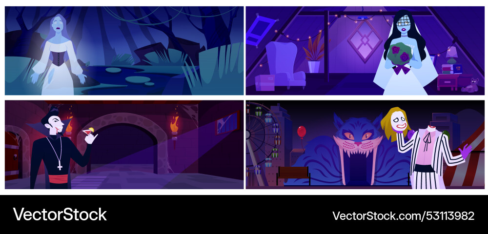 Set of banners with gothic characters Royalty Free Vector