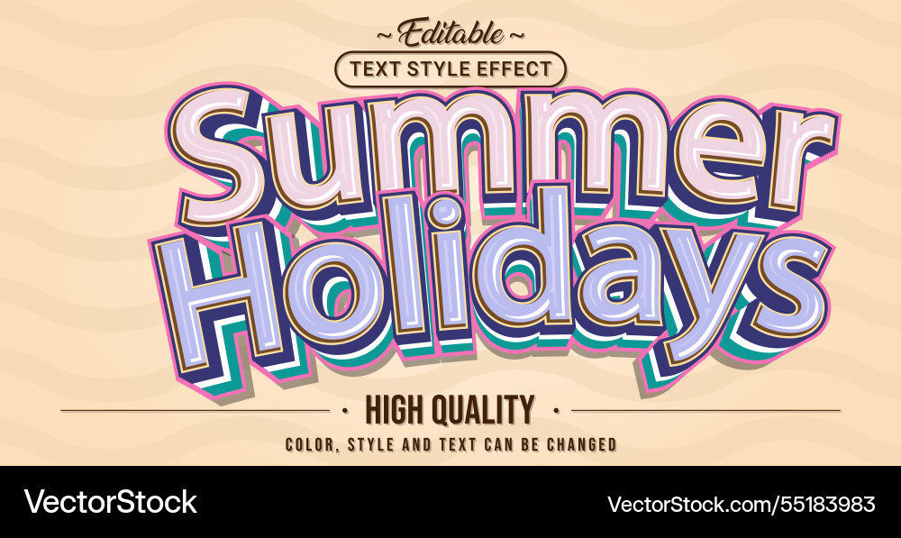 Editable text style effect - summer holidays Vector Image