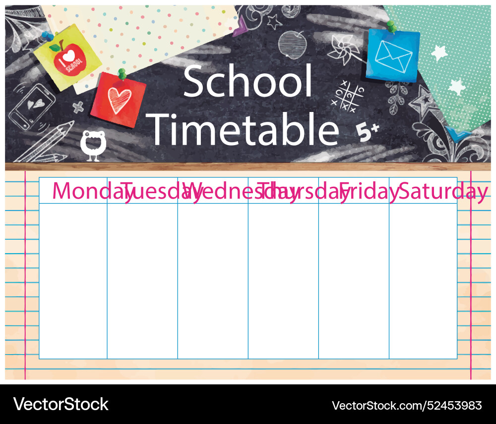 Hand drawn school timetable template Royalty Free Vector