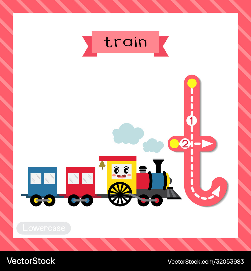 Letter t lowercase tracing train Royalty Free Vector Image