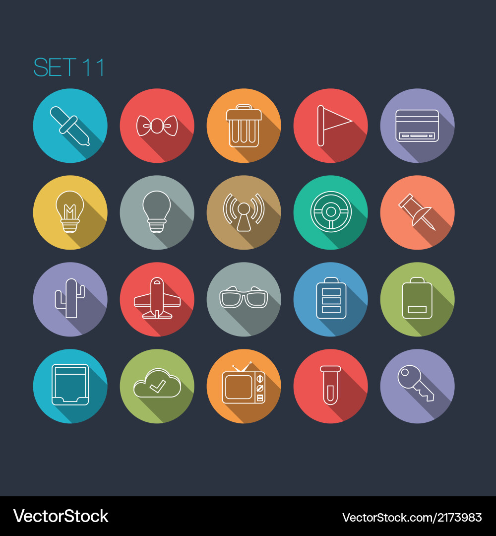 Round thin icon with shadow set 11 Royalty Free Vector Image