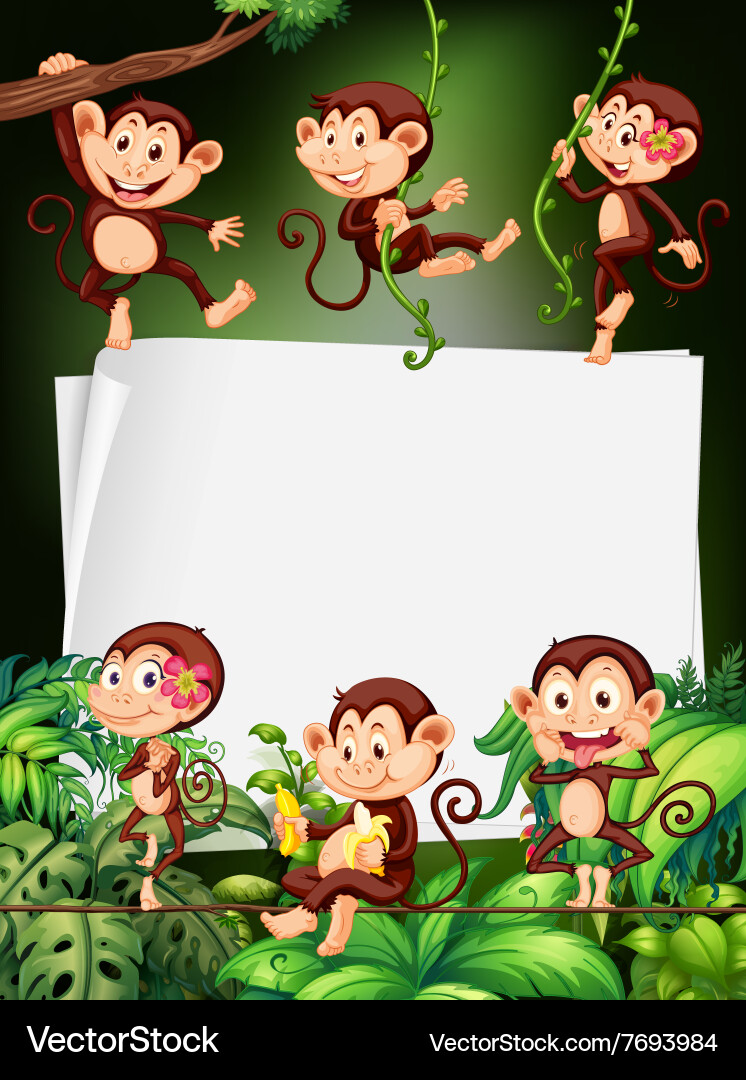 Border design with monkeys in the forest Vector Image