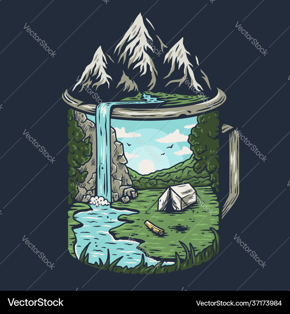 Camping print nature landscape outdoor or explore Vector Image