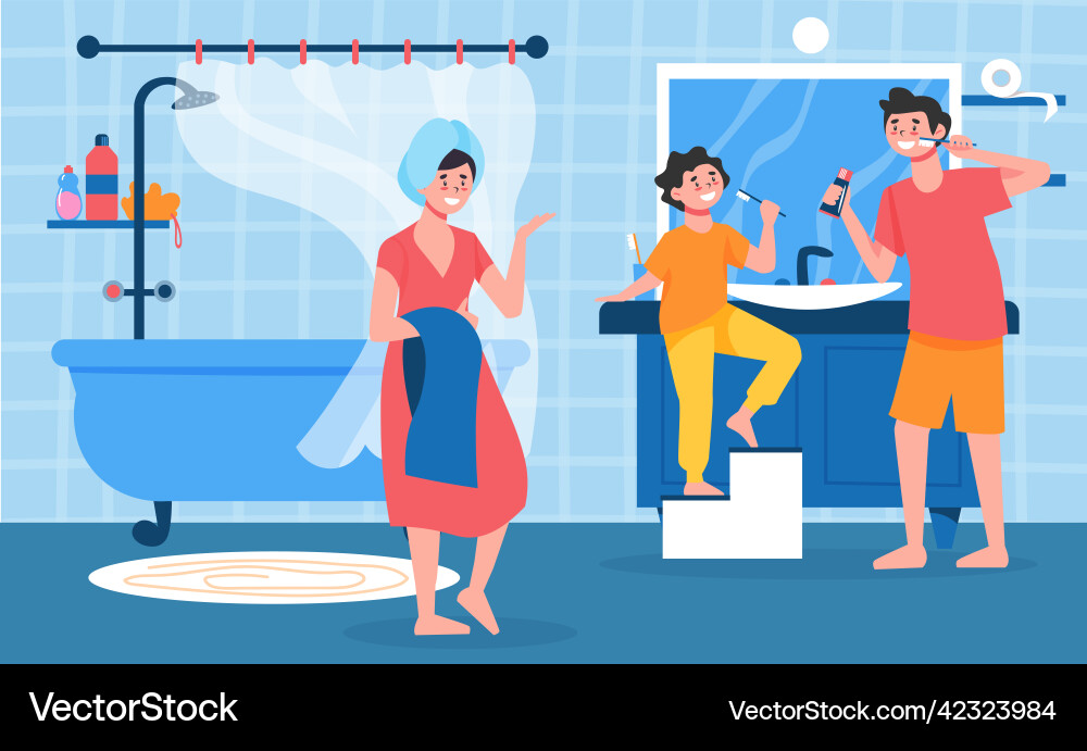 Family bathroom routines composition Royalty Free Vector