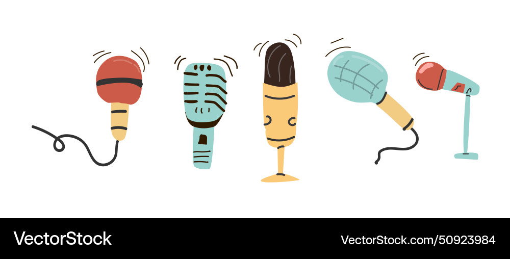 Microphone set in flat style Royalty Free Vector Image