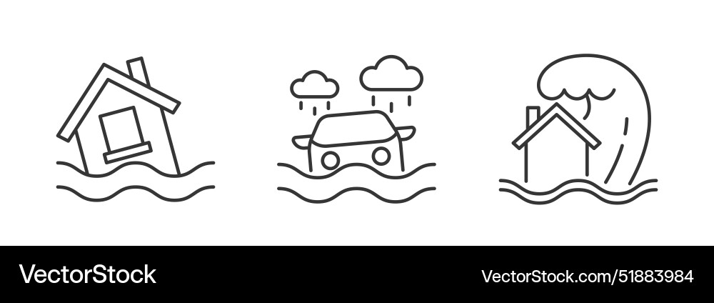 Natural disaster icons flooding Royalty Free Vector Image