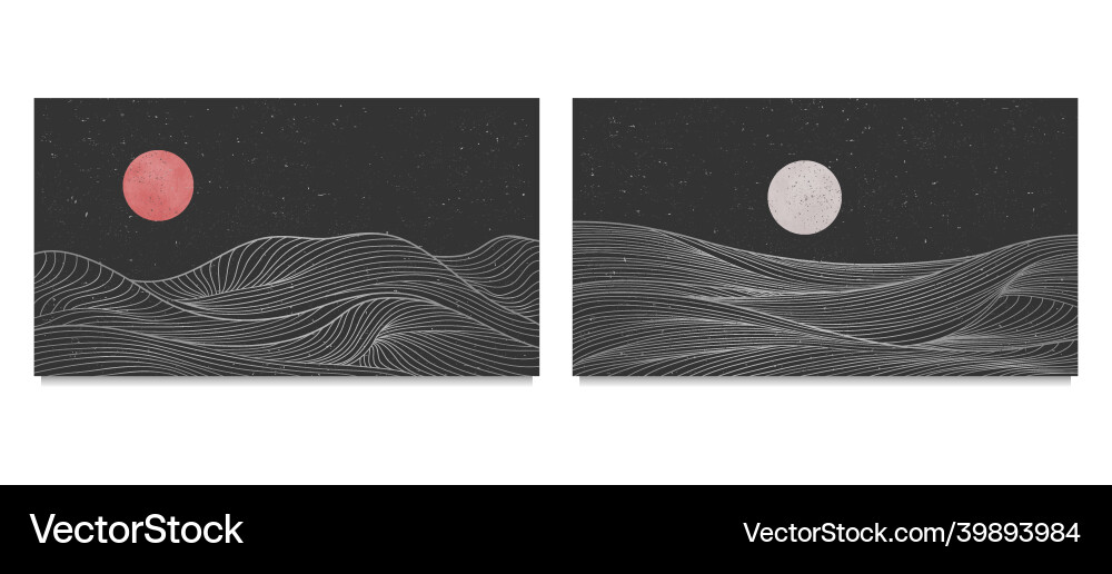 Ocean wave line art on set abstract contemporary Vector Image