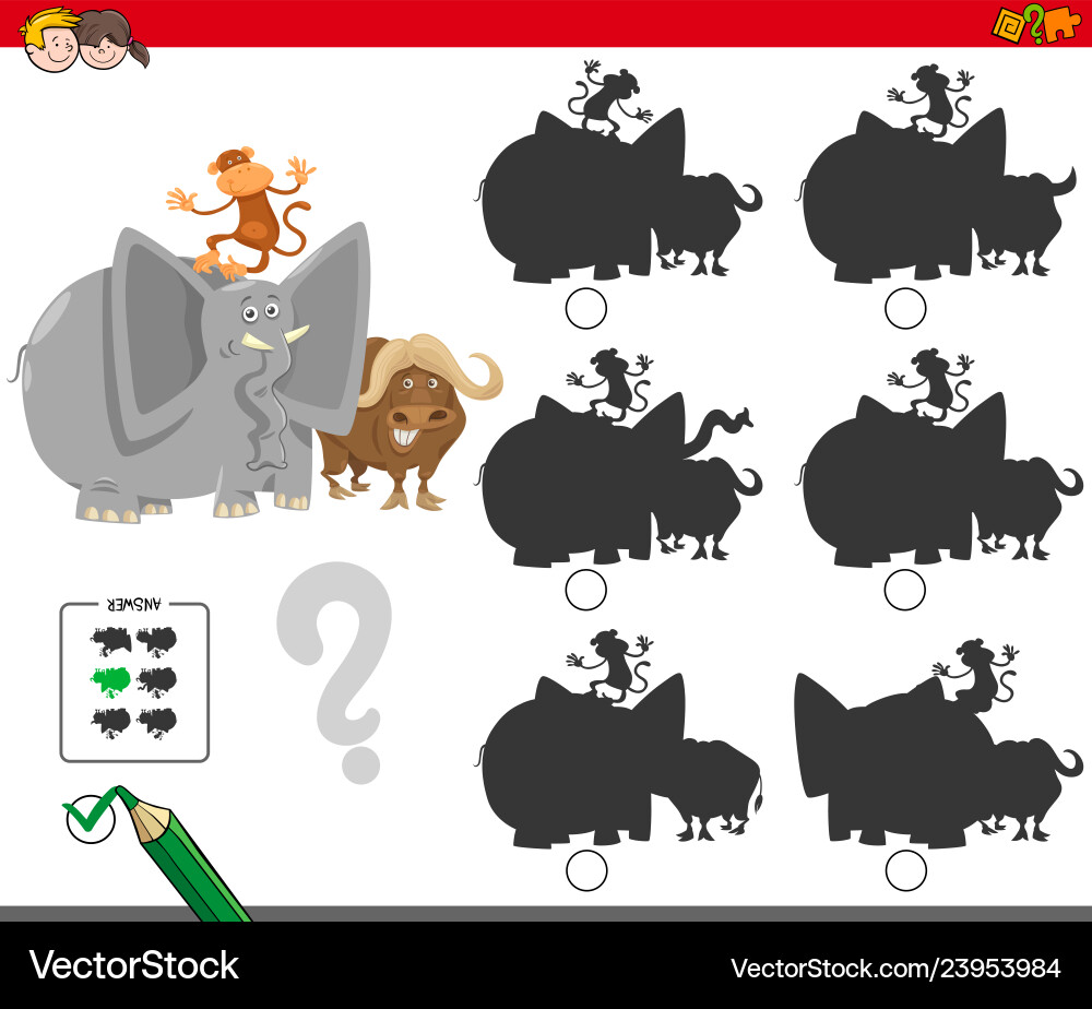 Shadows game with animal characters Royalty Free Vector