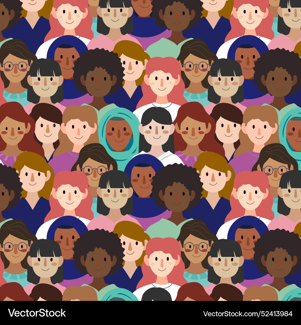 Womens day pattern with women faces Royalty Free Vector