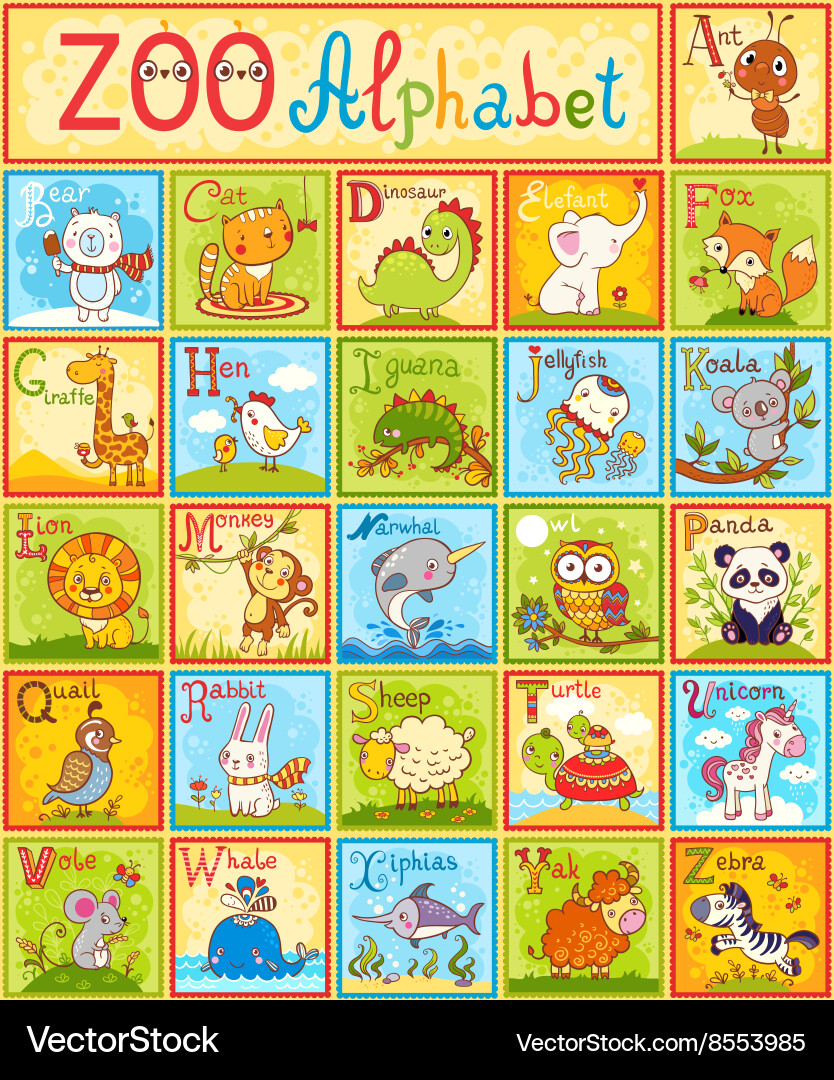 Alphabet with animals Royalty Free Vector Image