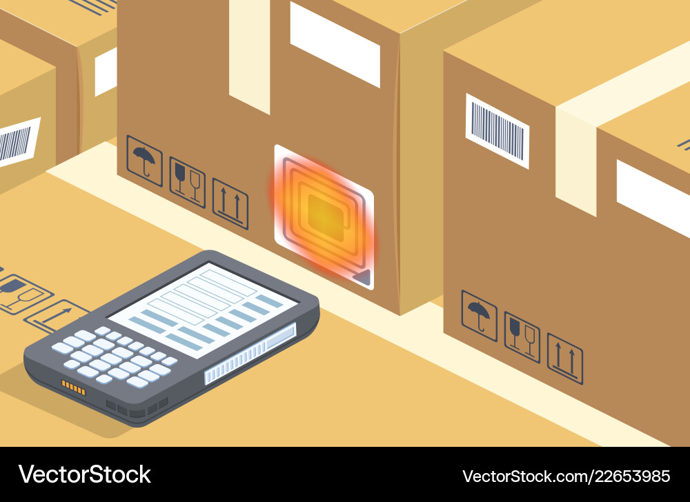 Barcode scanner reads the box storage Royalty Free Vector