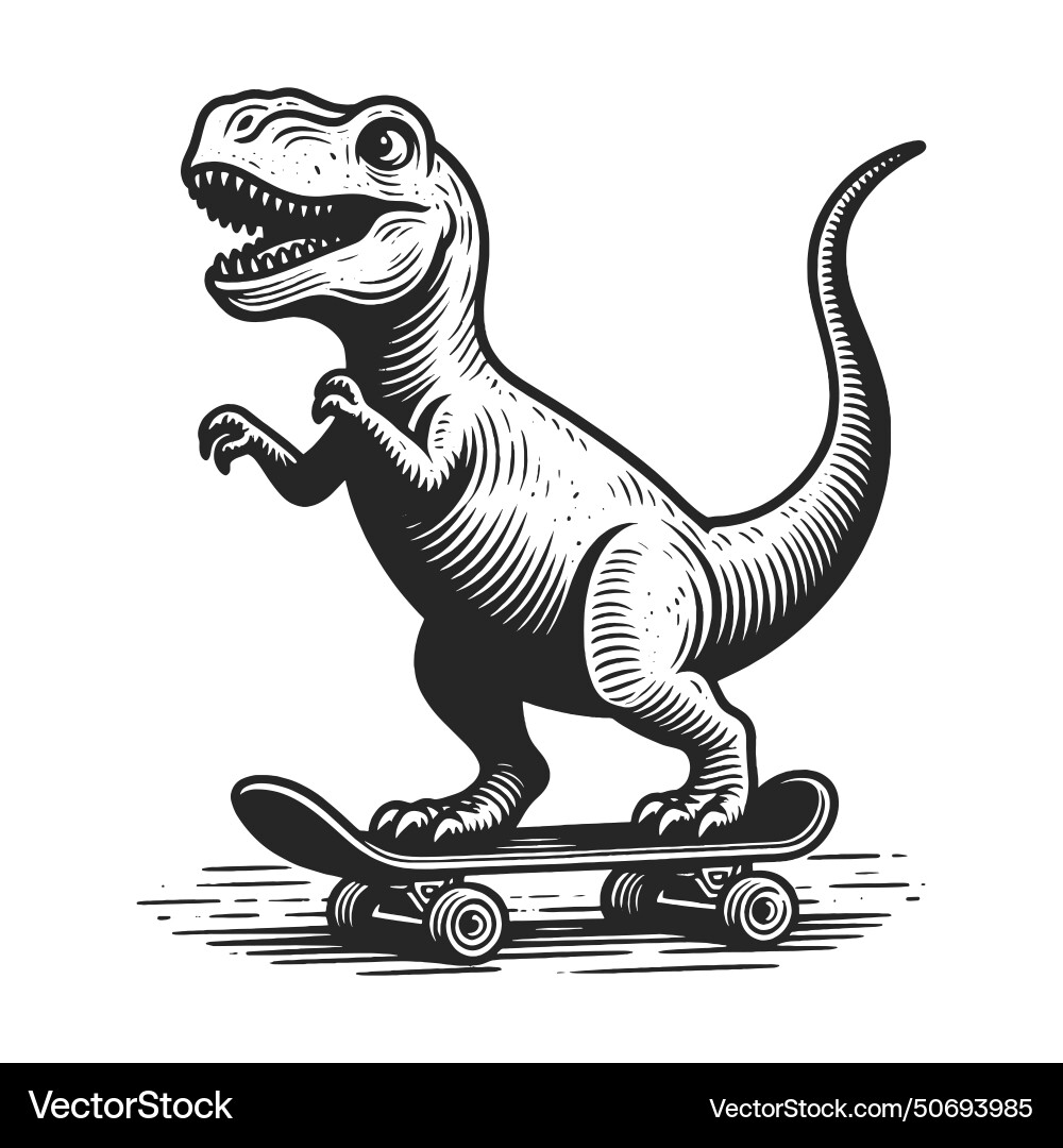 Cartoon dinosaur riding skateboard sketch Vector Image