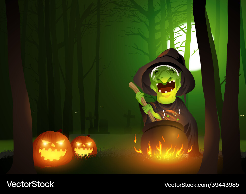 Cartoon of a witch stirring potion Royalty Free Vector Image