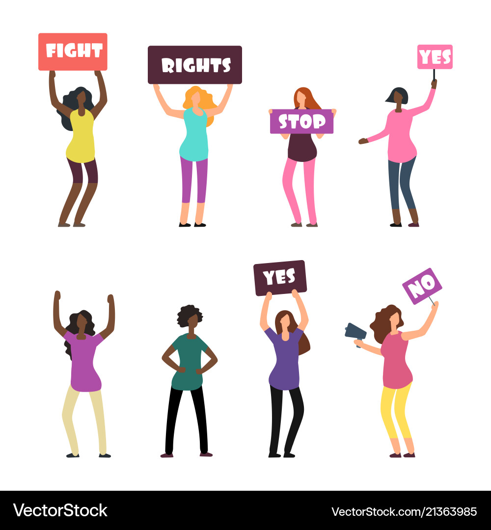 Cartoon Women Protesters Feminism Womens Rights Vector Image