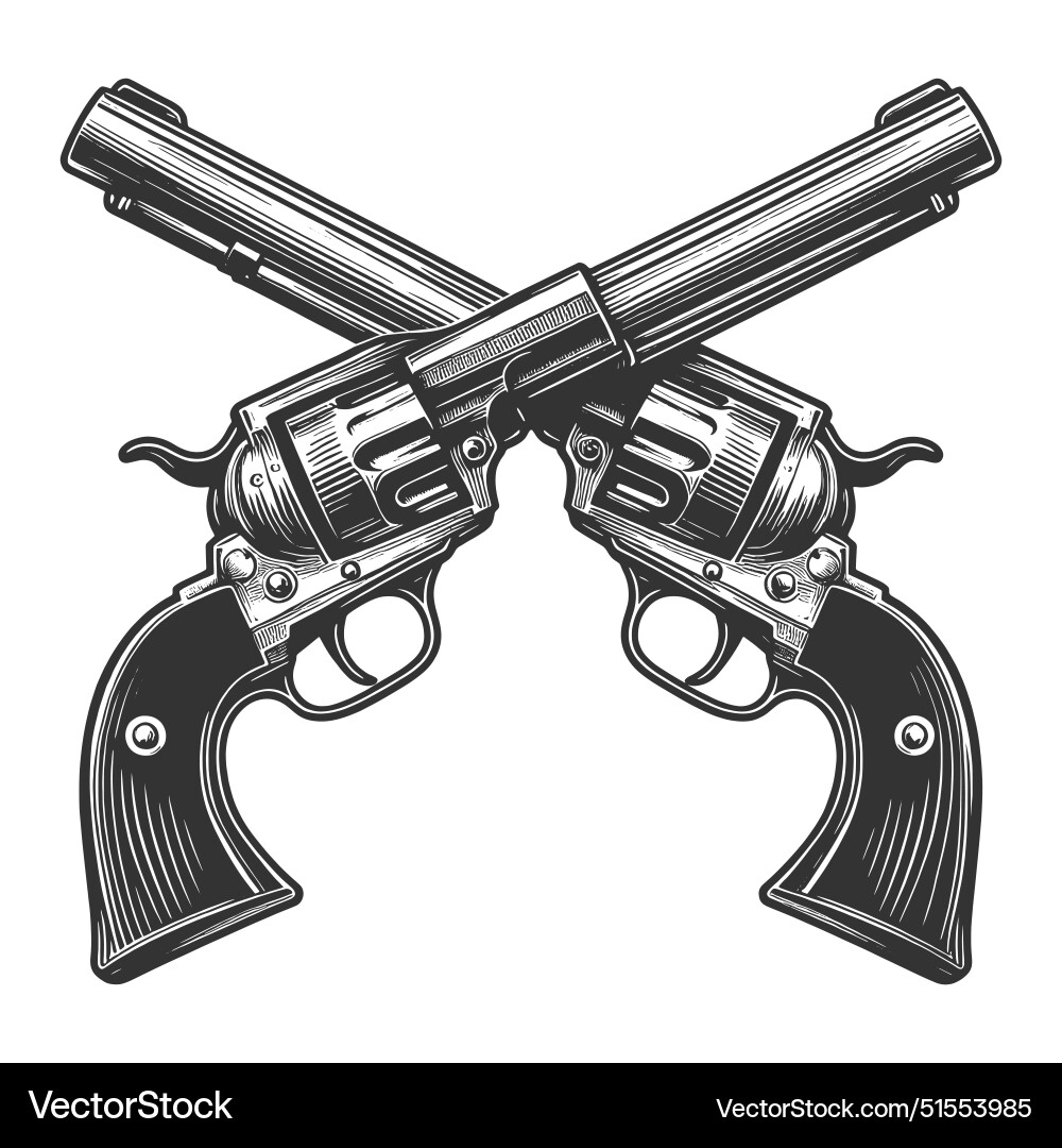 Crossed vintage revolvers engraving Royalty Free Vector