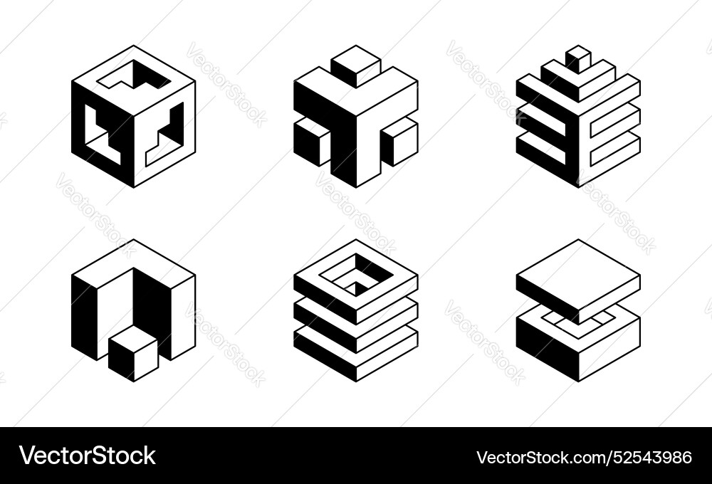 Black and white cube logo geometric design set Vector Image