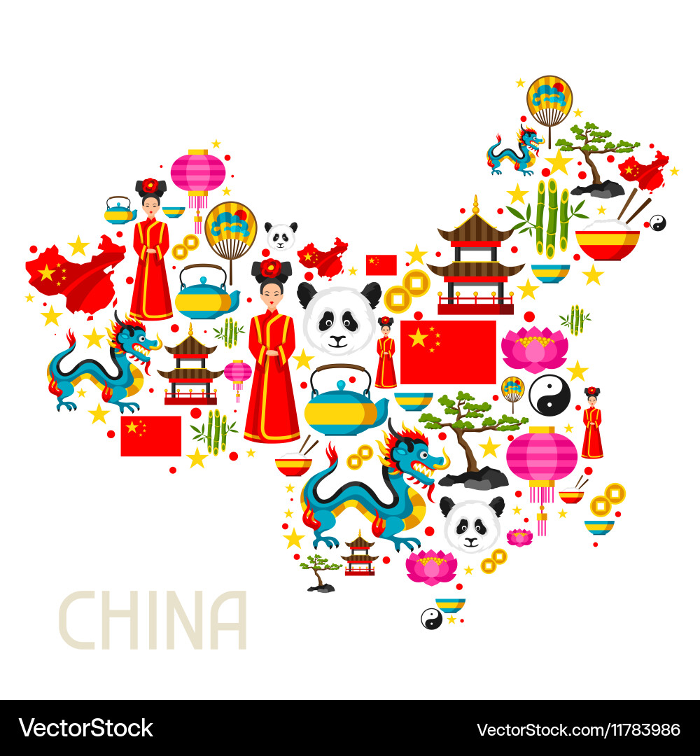 Chinese Symbols & Map Elements Royalty Free Vector Image