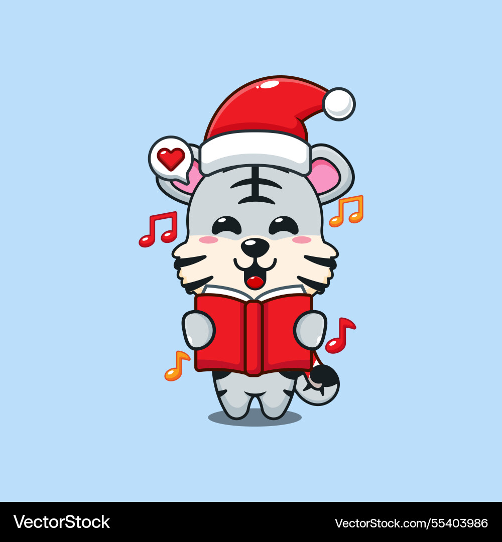 Cute white tiger sing a christmas song Royalty Free Vector