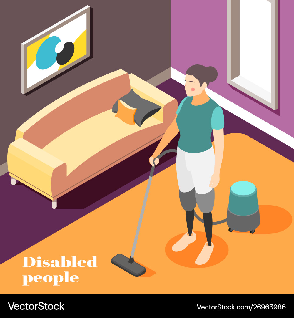 Disabled people isometric background Royalty Free Vector