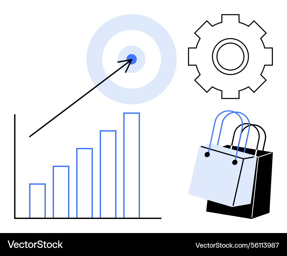 Bar graph growth target with arrow gear Royalty Free Vector