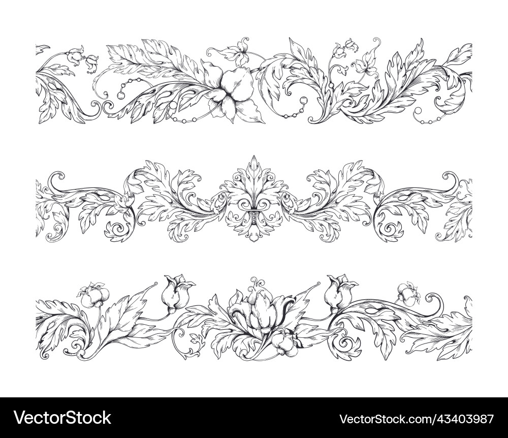 Baroque border frame floral victorian curve Vector Image