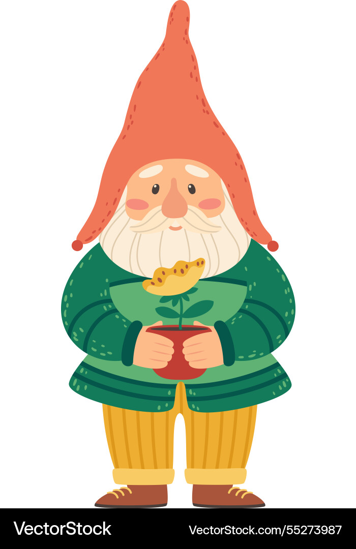 Charming bearded gnome wearing a pointed hat Vector Image