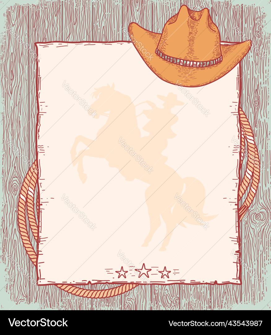 Cowboy poster background for text hand drawn Vector Image