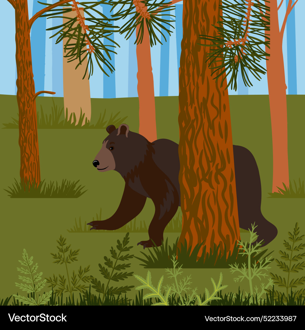 Drawing animal bear in forest Royalty Free Vector Image