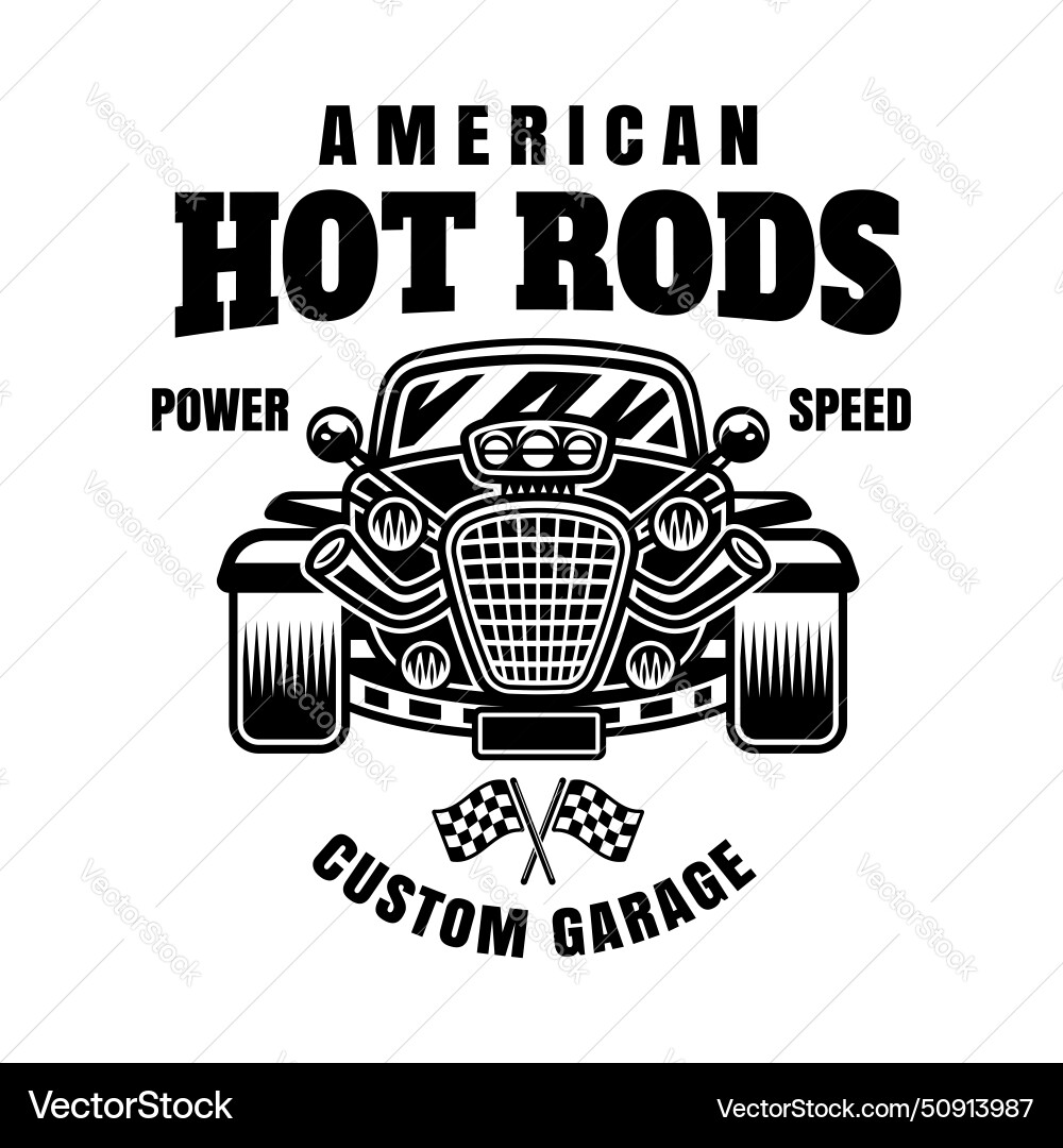 Hot rod emblem label badge or print Royalty Free Vector