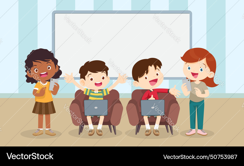 Kids on online learning education courses 2 Vector Image