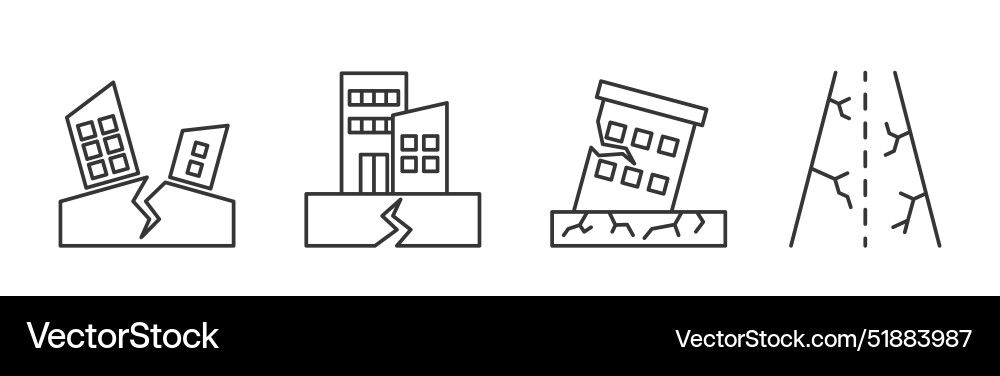 Line icons representing earthquake impacts Vector Image