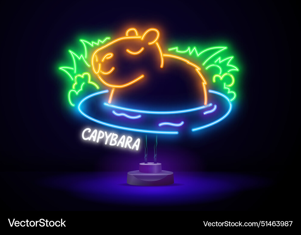 Neon capybara in the water cute design Royalty Free Vector
