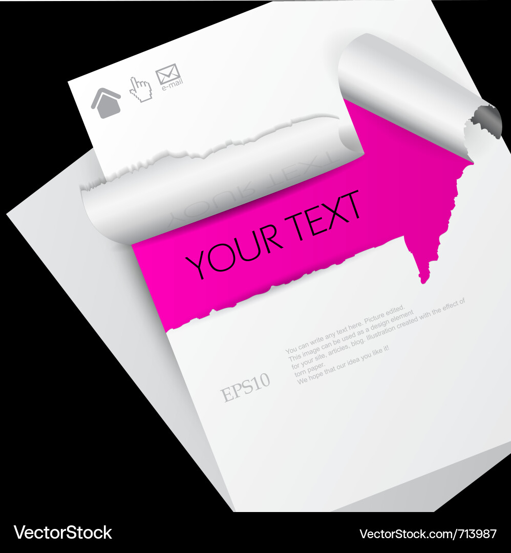 Pink arrow on the paper sheet torn Royalty Free Vector Image