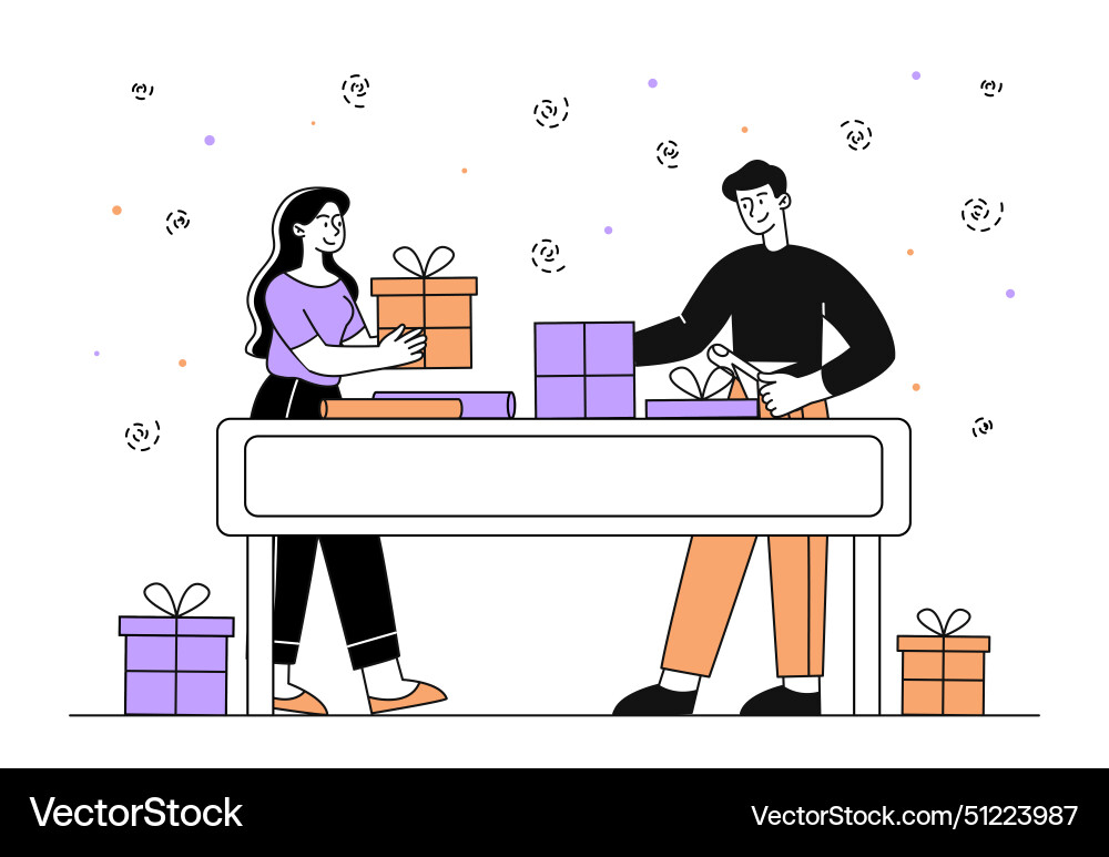 Preparation of gifts process linear Royalty Free Vector