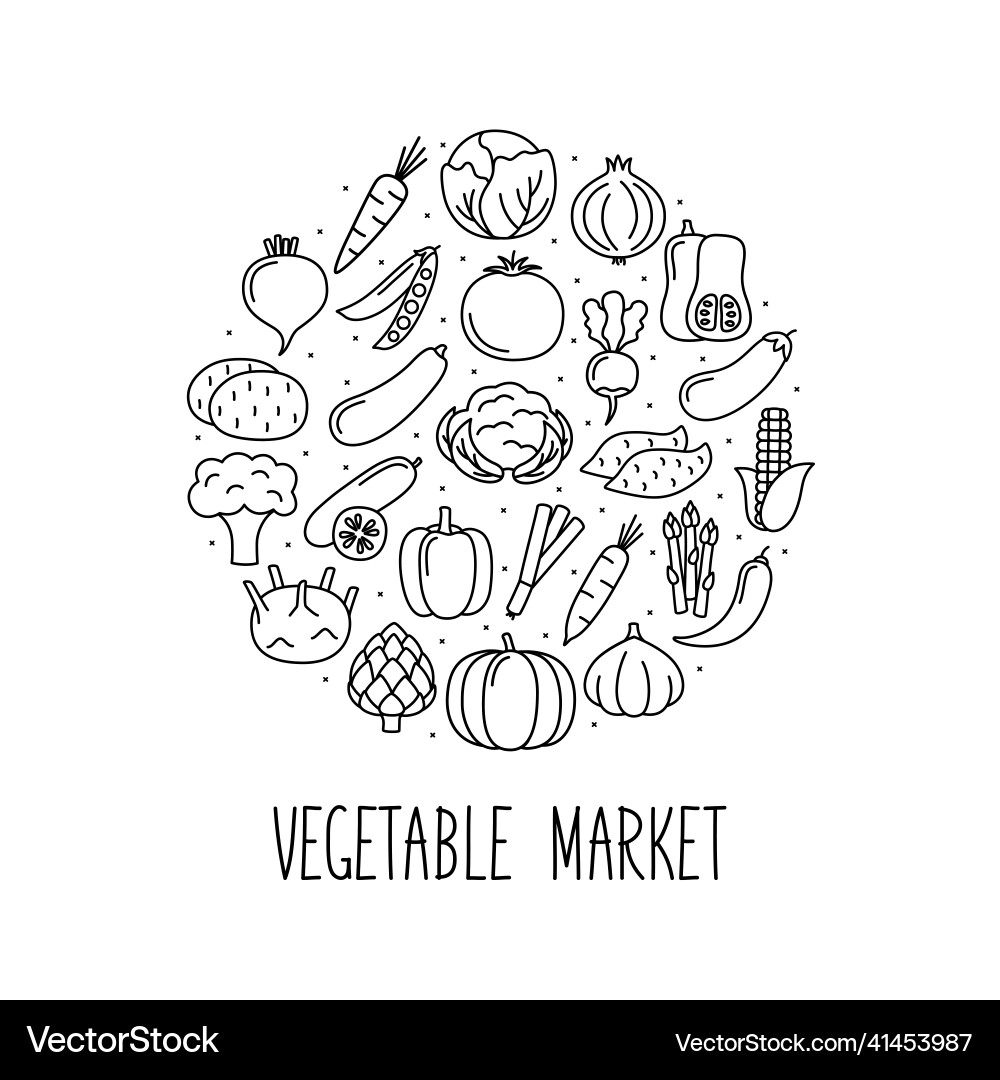 Round banner with vegetables icons in linear Vector Image