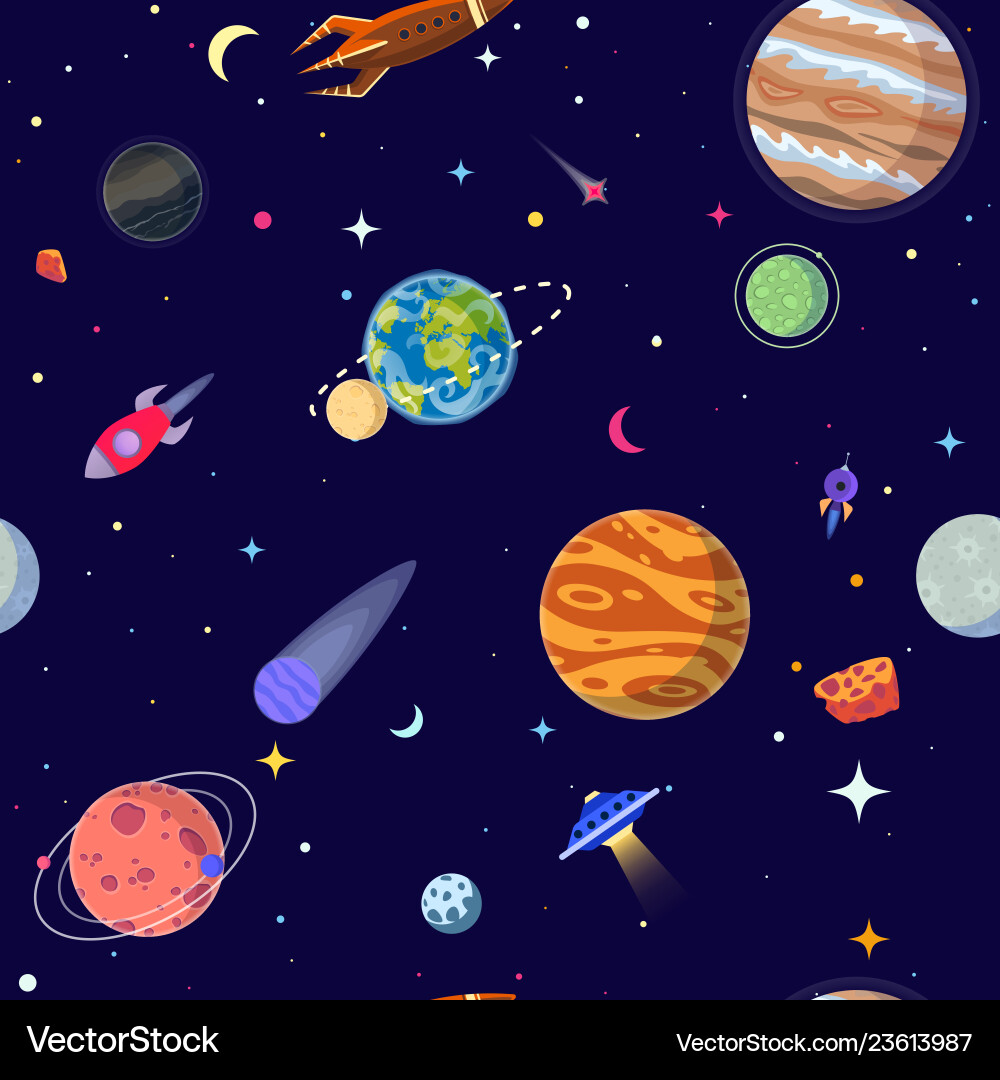 Seamless pattern of planets in open space Vector Image