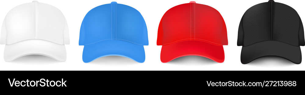 Baseball Cap Template Set - White Background Vector Image