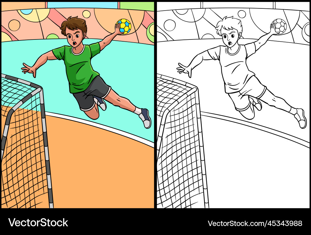 Handball coloring page colored Royalty Free Vector Image