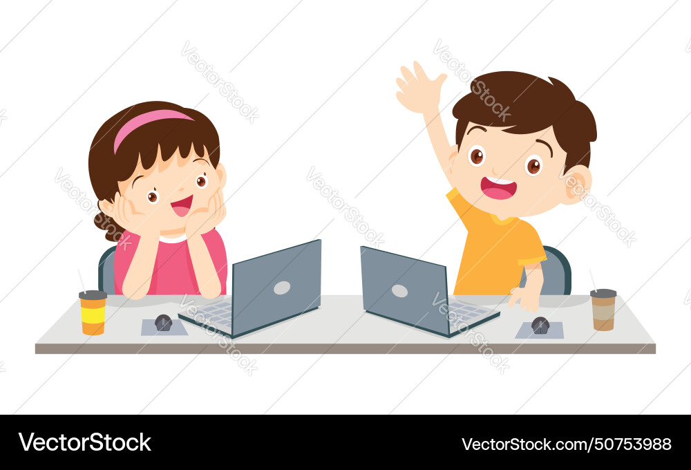 Kids on online learning education courses 2 Vector Image