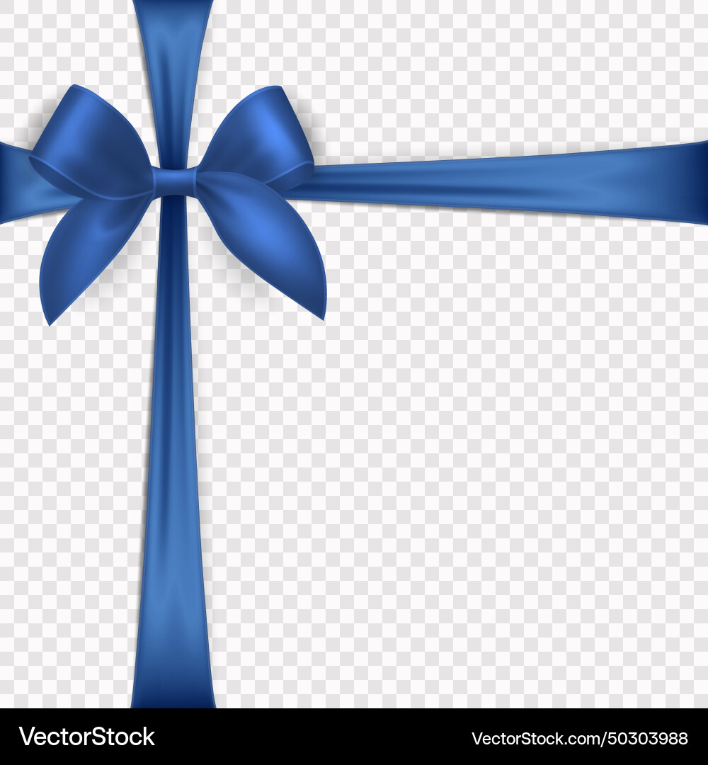 Realistic silk blue gift ribbon satin bow Vector Image