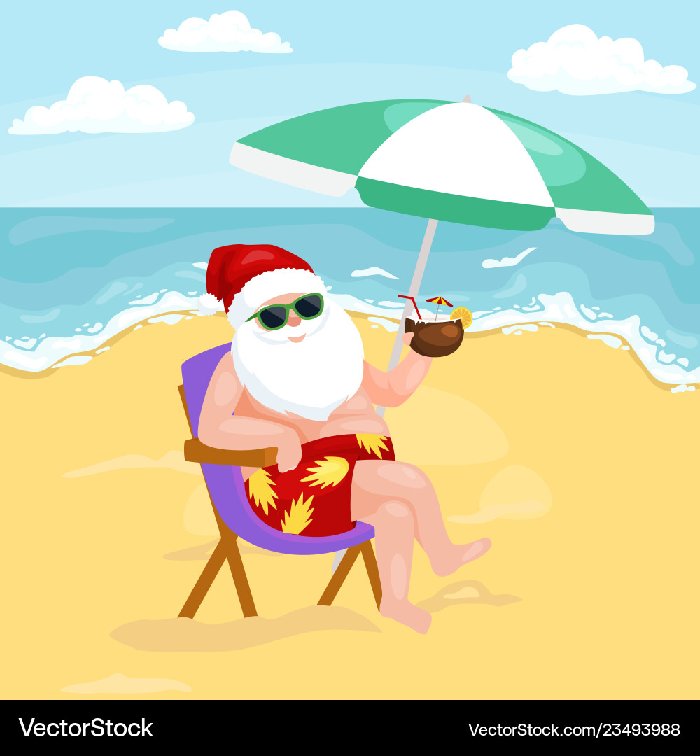Santa in Swimsuit on Beach Royalty Free Vector Image