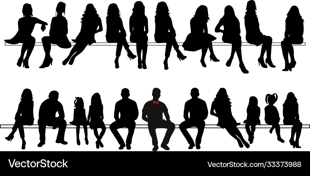 Silhouette sitting people set Royalty Free Vector Image