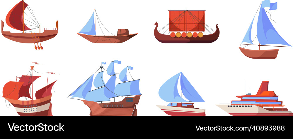 Water vessel evolution sea yacht naval ship Vector Image