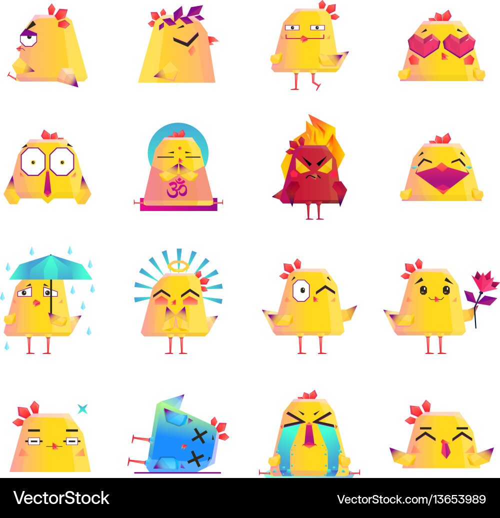 Chicken cartoon character icons big set Royalty Free Vector